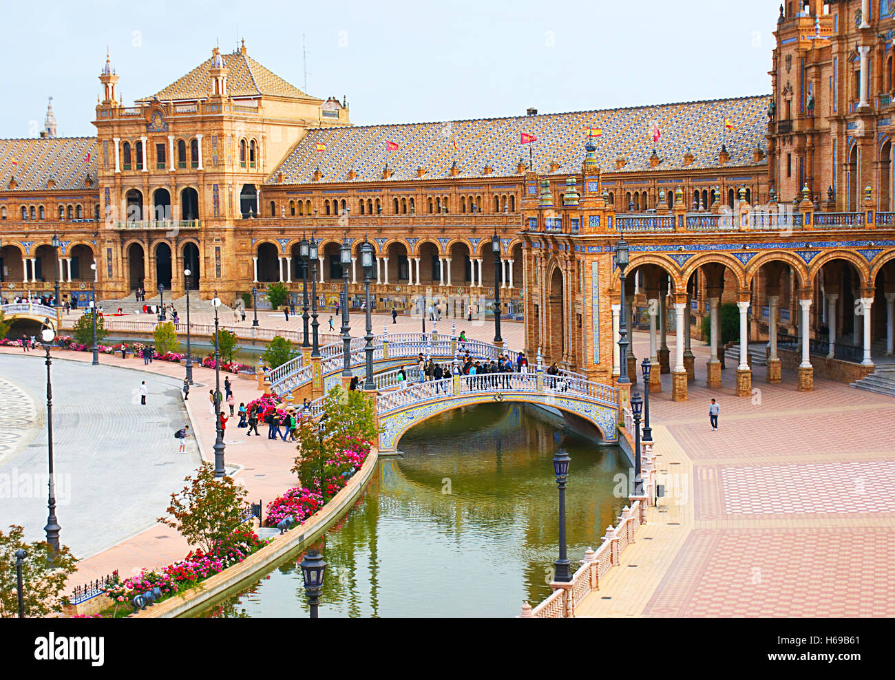There many scenic bridges over the canal on the Spain Square, decorated ...