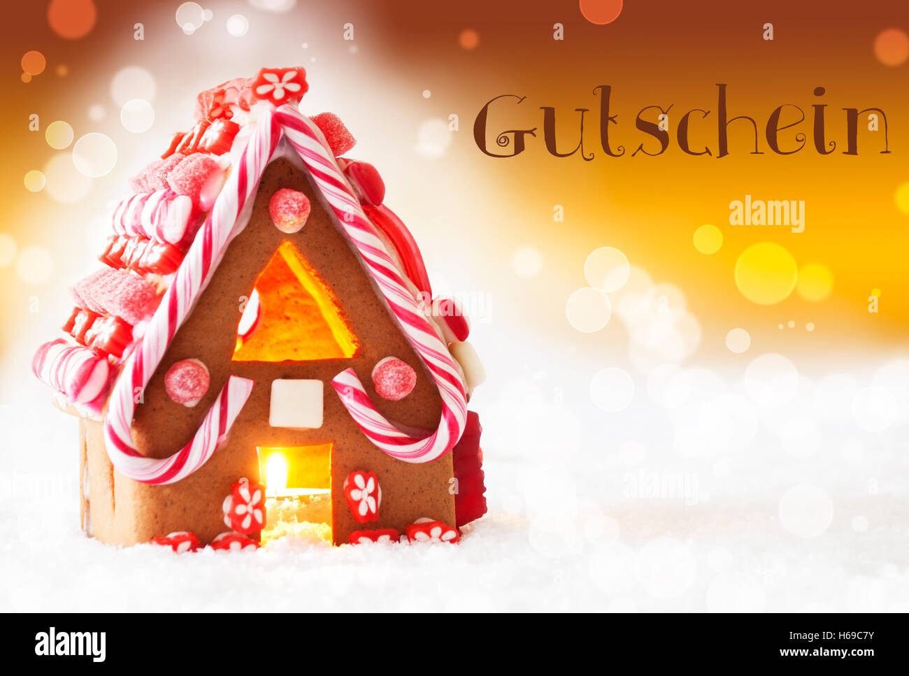 Gingerbread House, Golden Background, Gutschein Means Voucher Stock ...