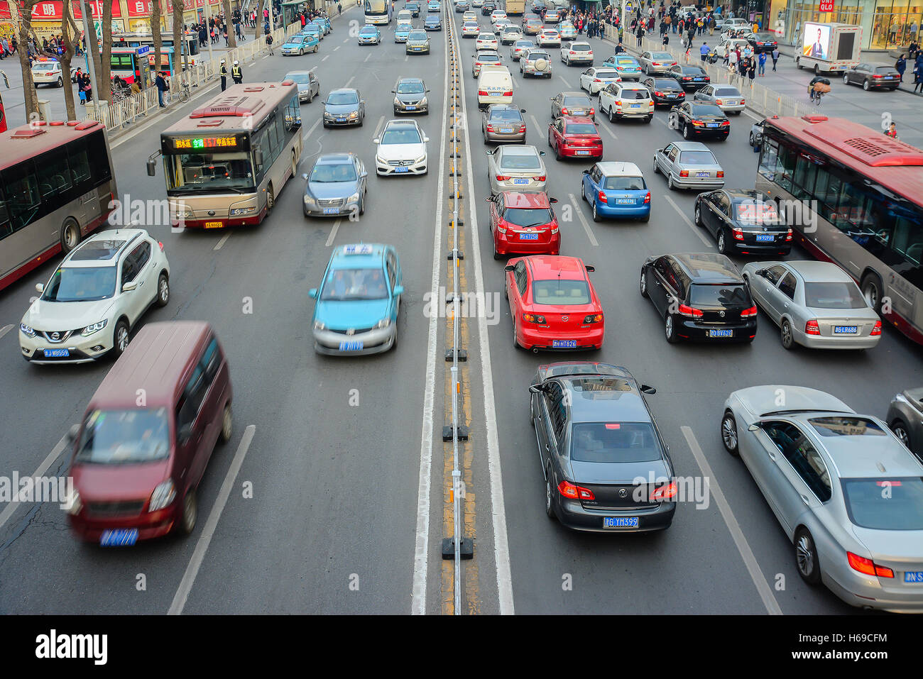 Tianjin,China - March 20,2016 : City traffic, traffic jams, a stream of ...