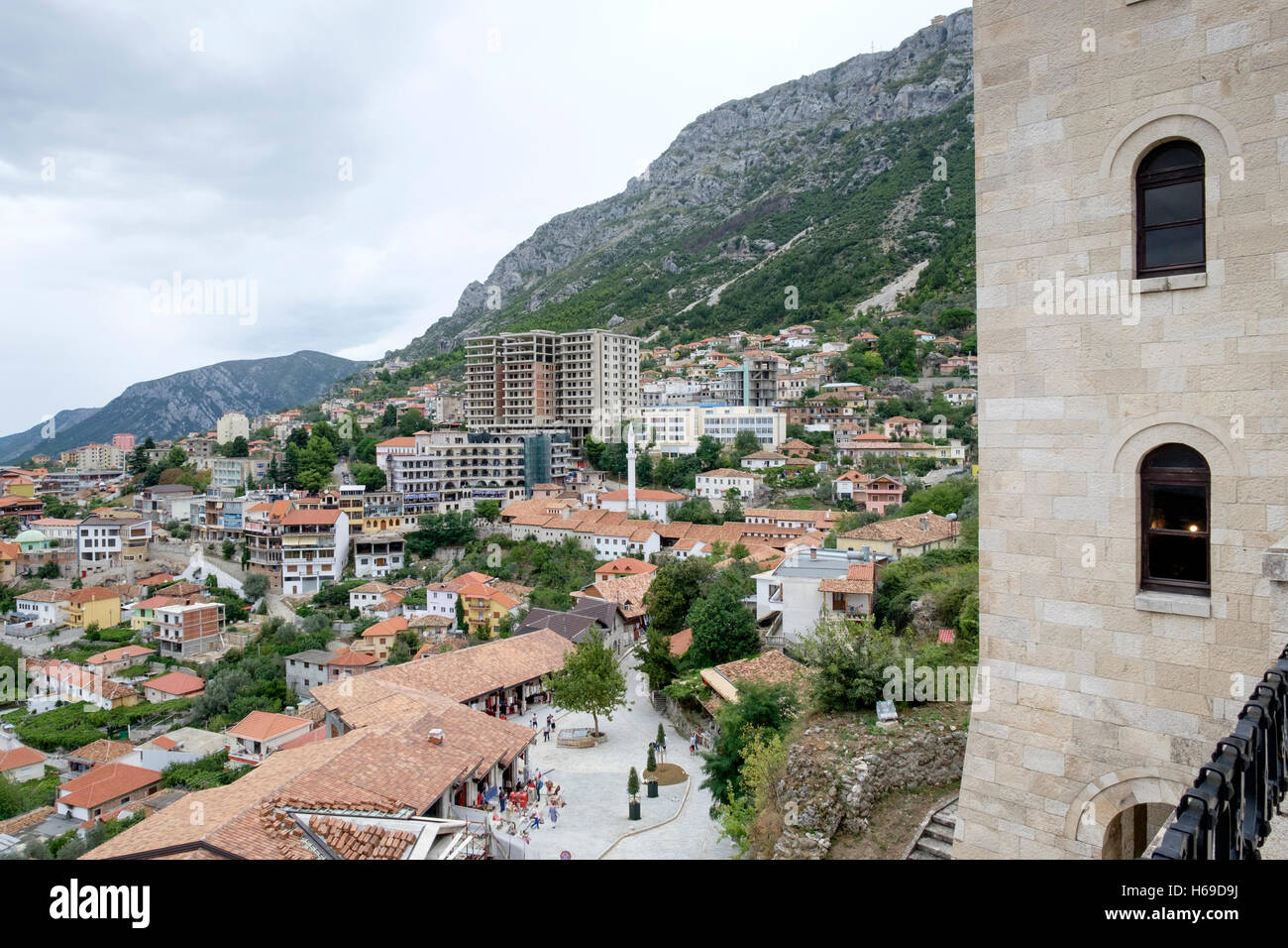 Cityscape of Kruje taken from the Kruje Castle which houses the ...