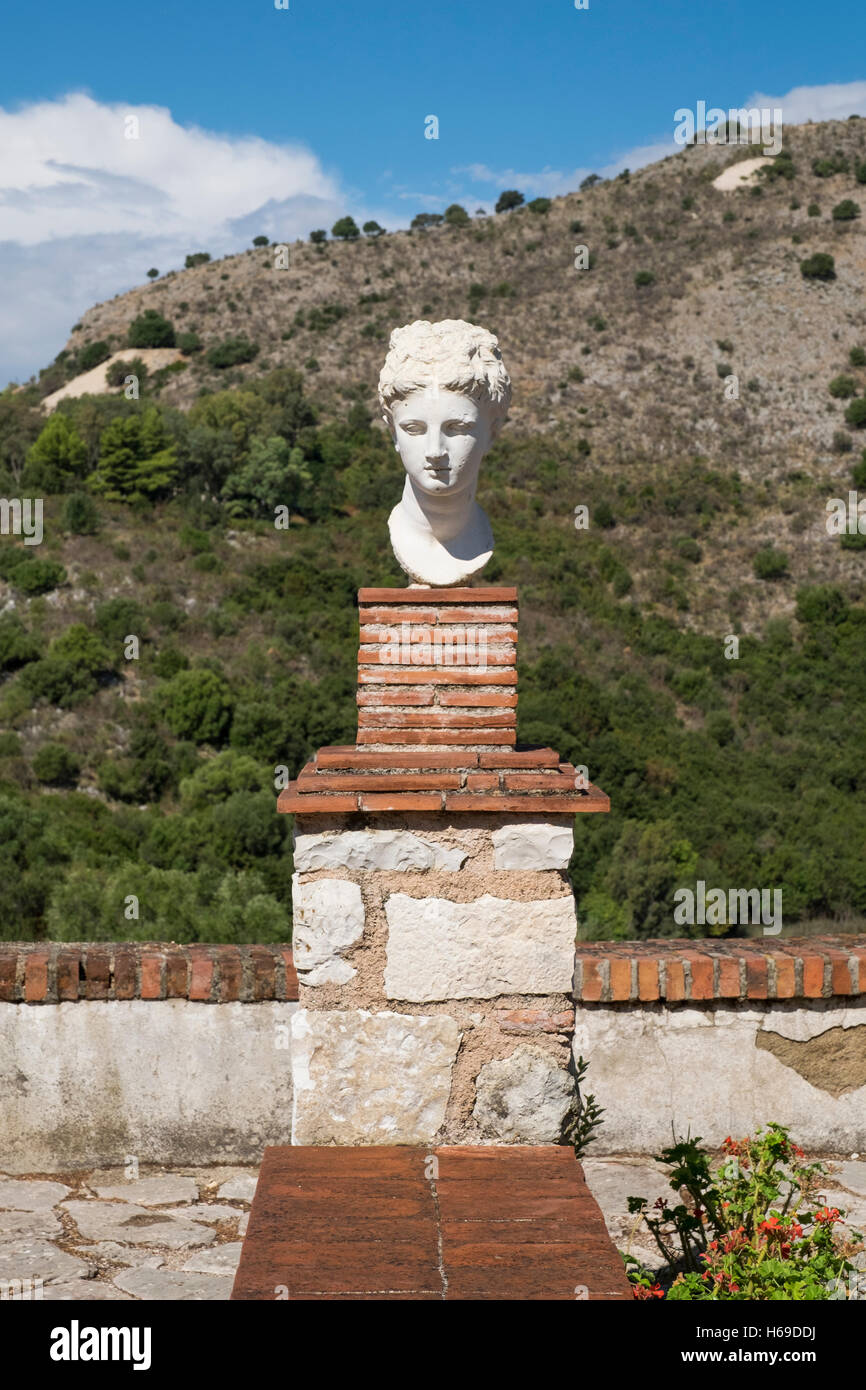 Statue at a viewpoint near the Venetian castle at Butrint, a UNESCO ...
