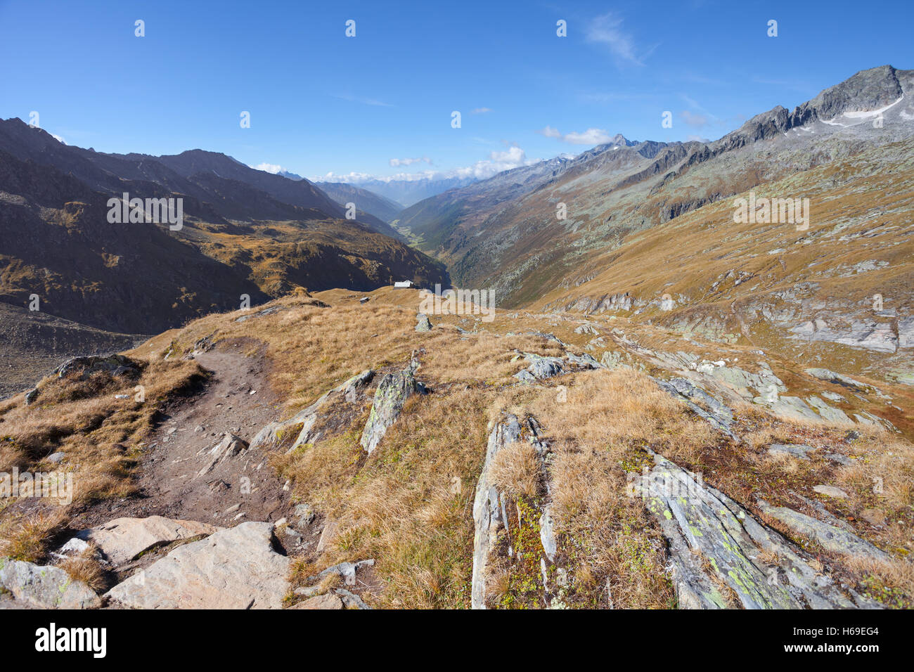 trekking in the Italian Alps; it's autumn with no people around Stock ...
