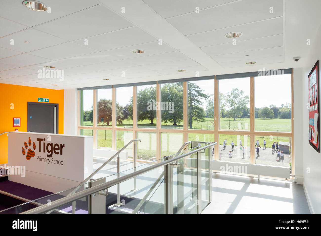 View of stairs with playing fields in background. Tiger Primary School ...