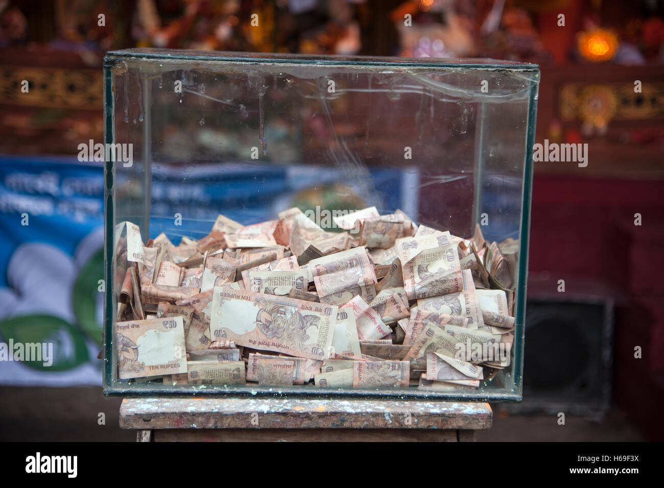 Indian Currency Ten Rupees Notes In The Custom Donation Box at Kolkata ...