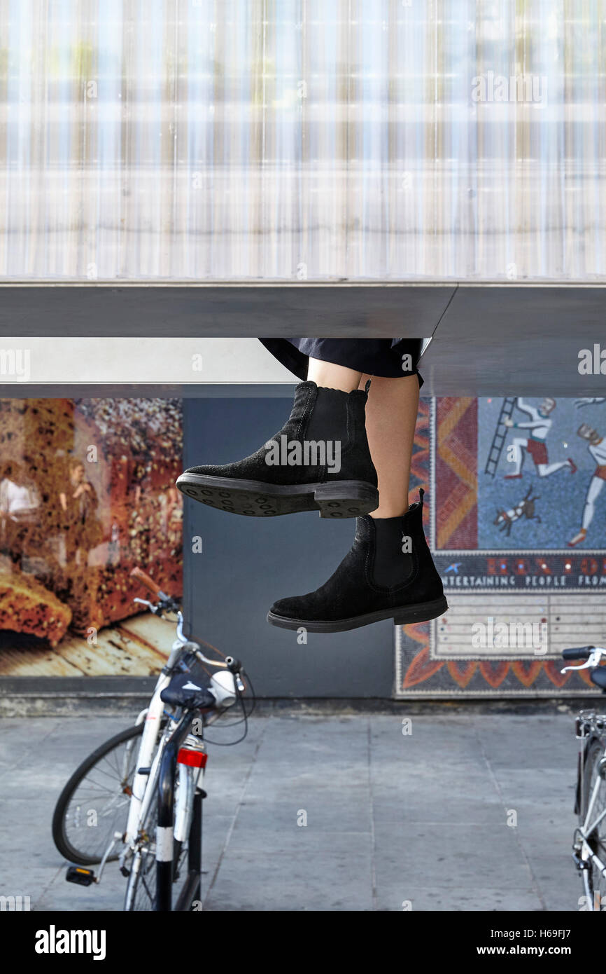 The Relax Room, Pitfield Street, a man's legs dangling from the ...