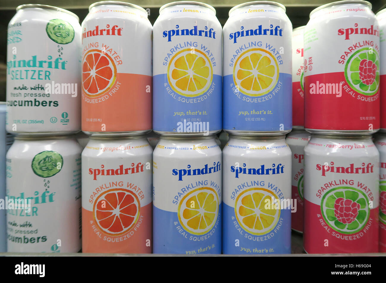 Cans of Spindrift Brand Sparkling Water, Grocery Store , USA Stock ...