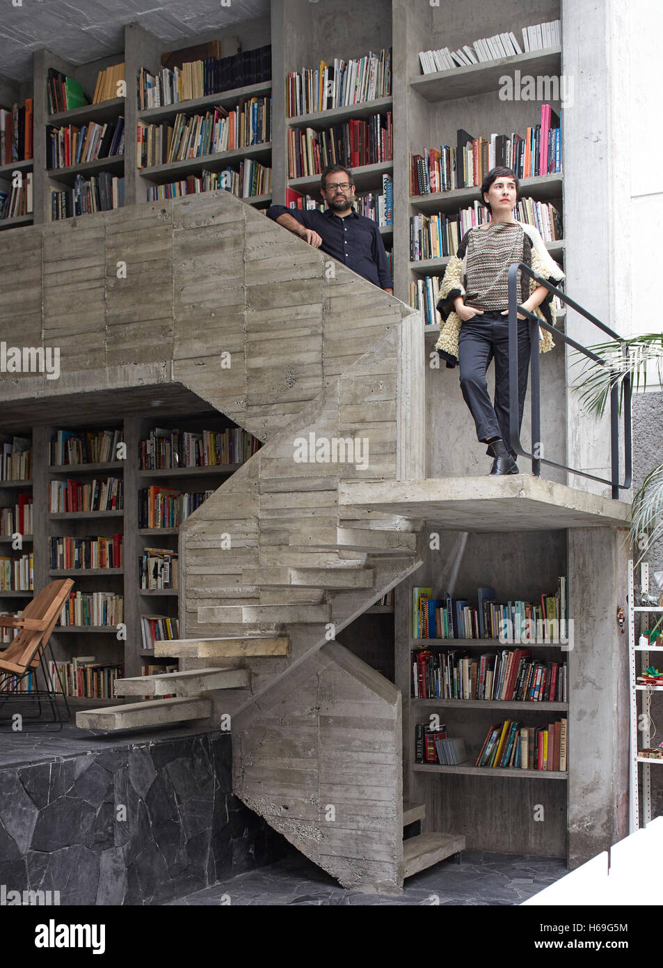 Portrait of Pedro Reyes and Carla Fernandex on stair. Pedro Reyes House ...