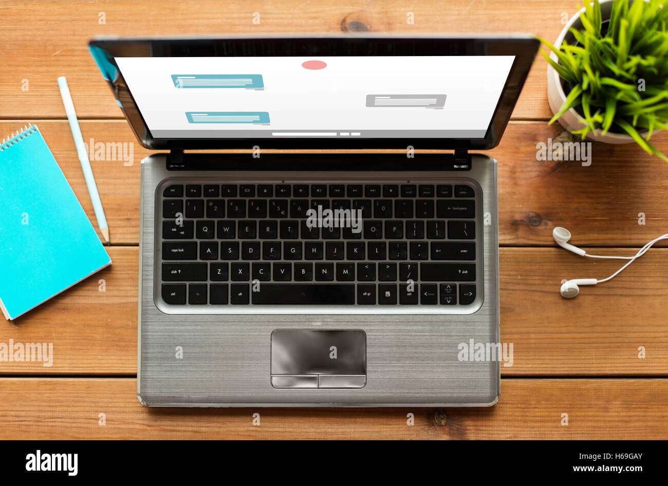 close up of laptop computer with messenger chat Stock Photo - Alamy