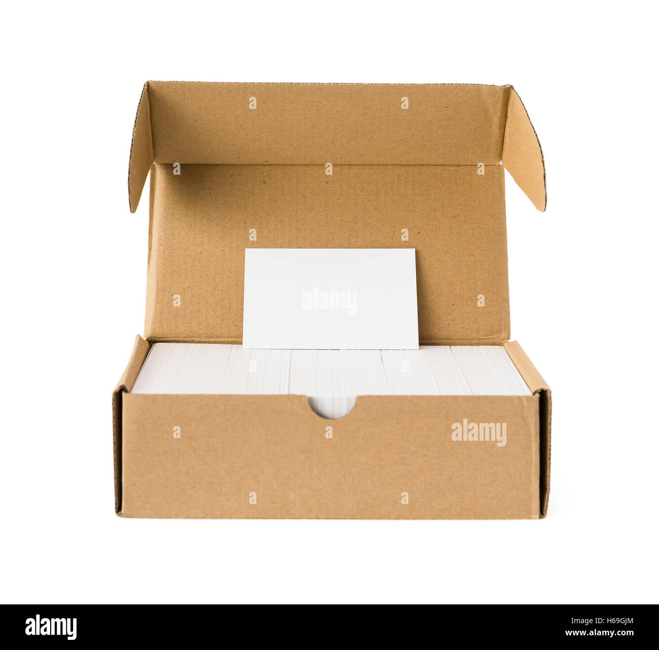box of business cards with a blank one good for text & logo stands on ...
