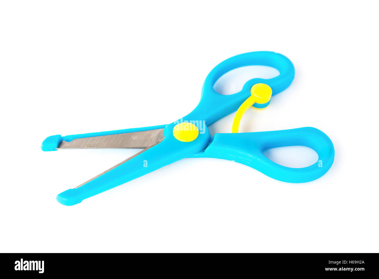 blue handcraft scissors for children on a white background Stock Photo ...