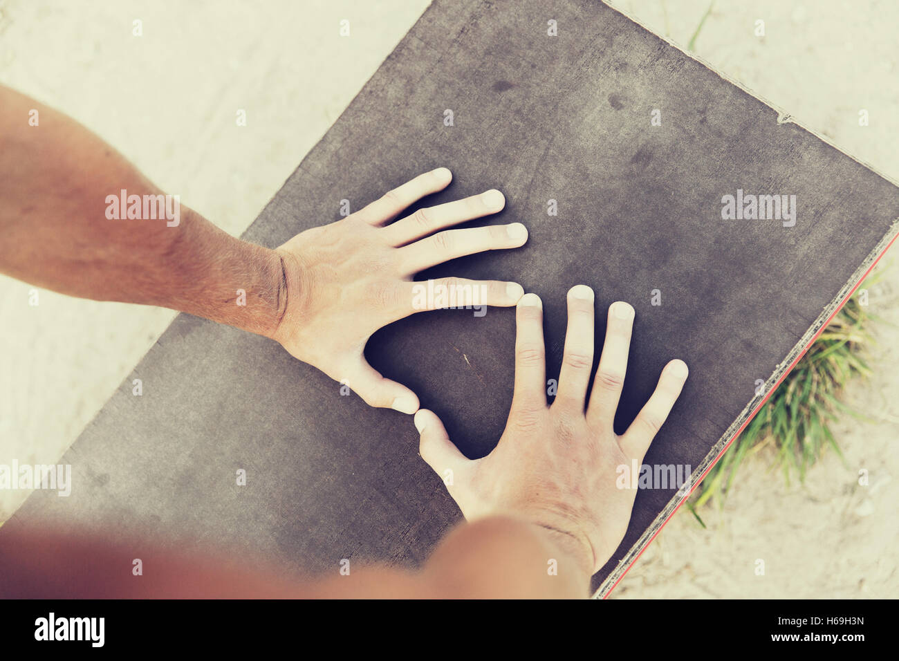 close up of man hands exercising on bench outdoors Stock Photo - Alamy