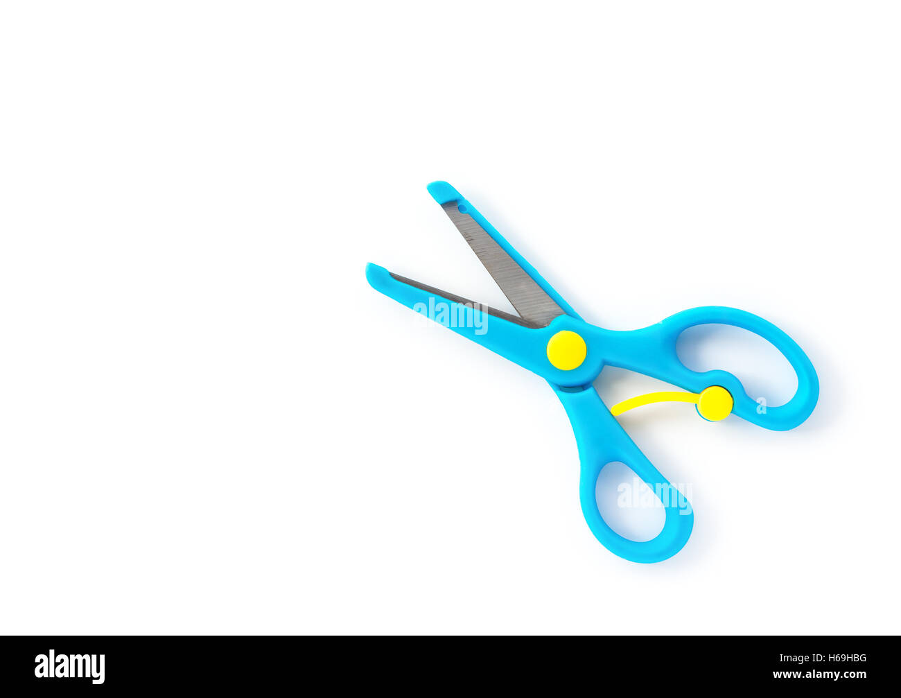 top view blue handcraft scissors for children on a white background ...