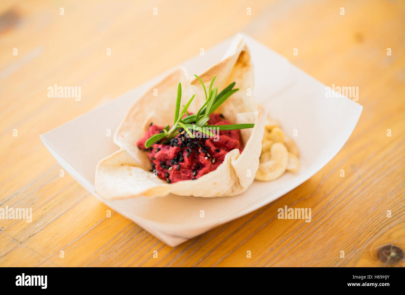 close up of dough cornet with beetroot filling Stock Photo - Alamy