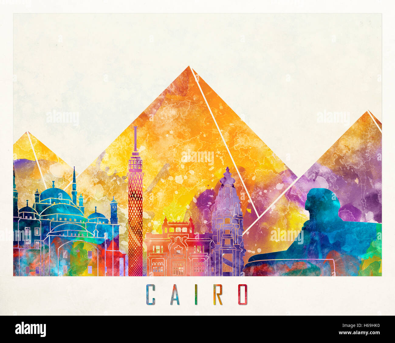 Cairo landmarks watercolor poster Stock Photo - Alamy