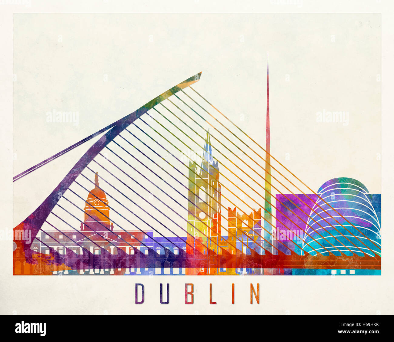 Dublin landmarks watercolor poster Stock Photo - Alamy