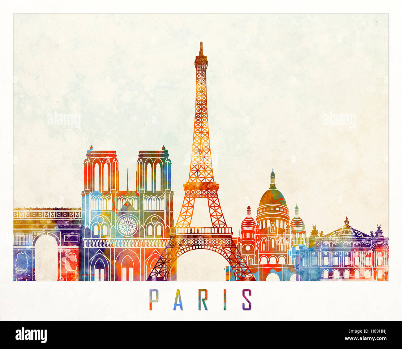 Paris landmarks watercolor poster Stock Photo - Alamy