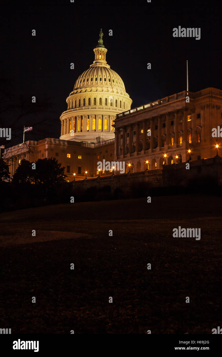 Capitol Building illuminated by night lights, Washington DC, USA Stock ...