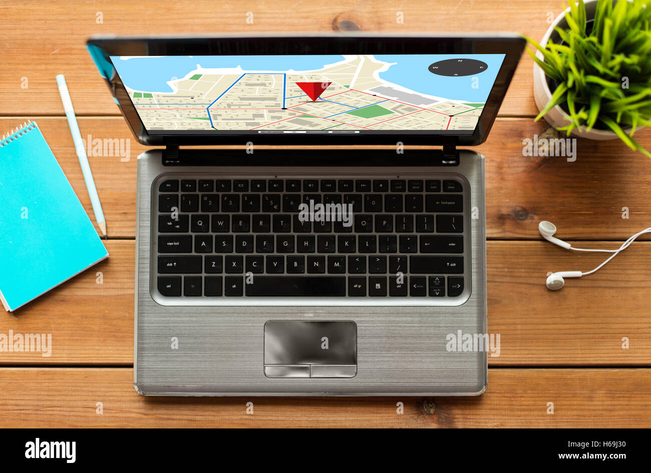 close up of laptop computer with gps navigator map Stock Photo - Alamy