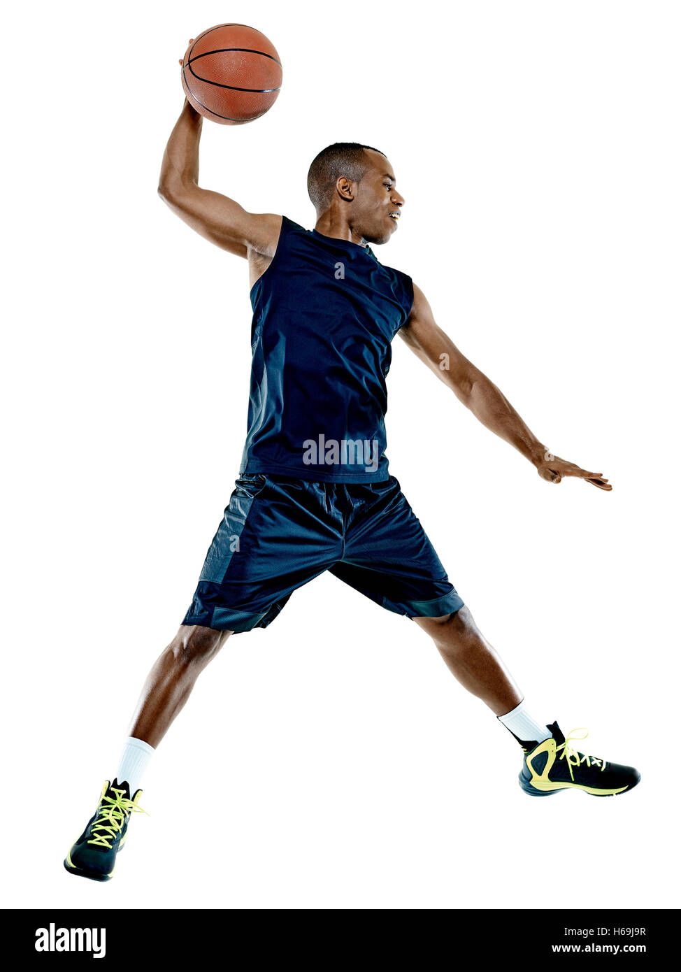 one basketball player man Isolated on white background Stock Photo - Alamy