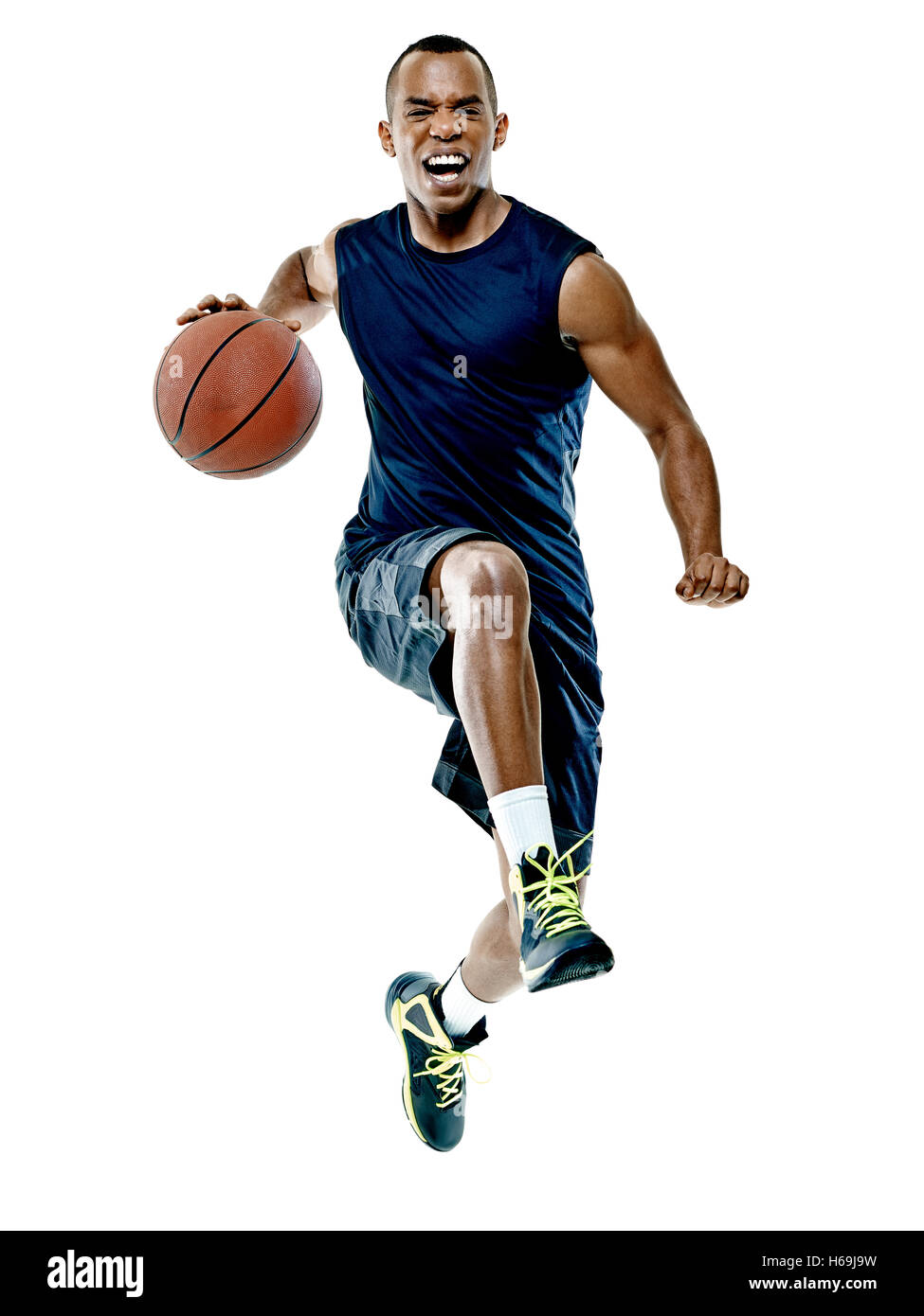 one basketball player man Isolated on white background Stock Photo - Alamy