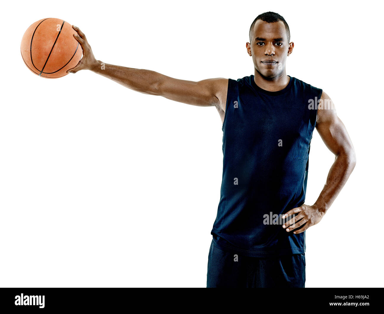one basketball player man Isolated on white background Stock Photo - Alamy