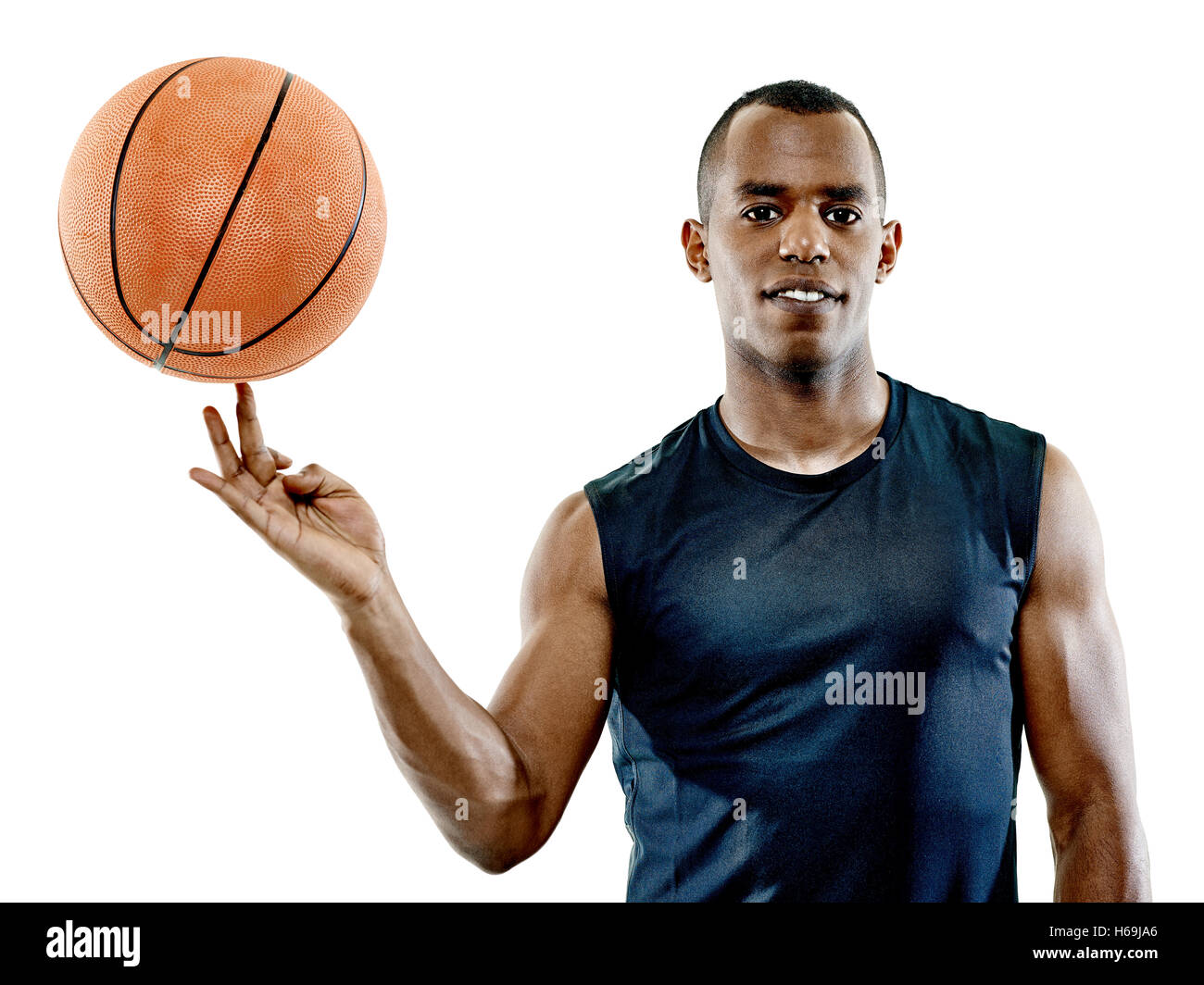 one basketball player man Isolated on white background Stock Photo - Alamy