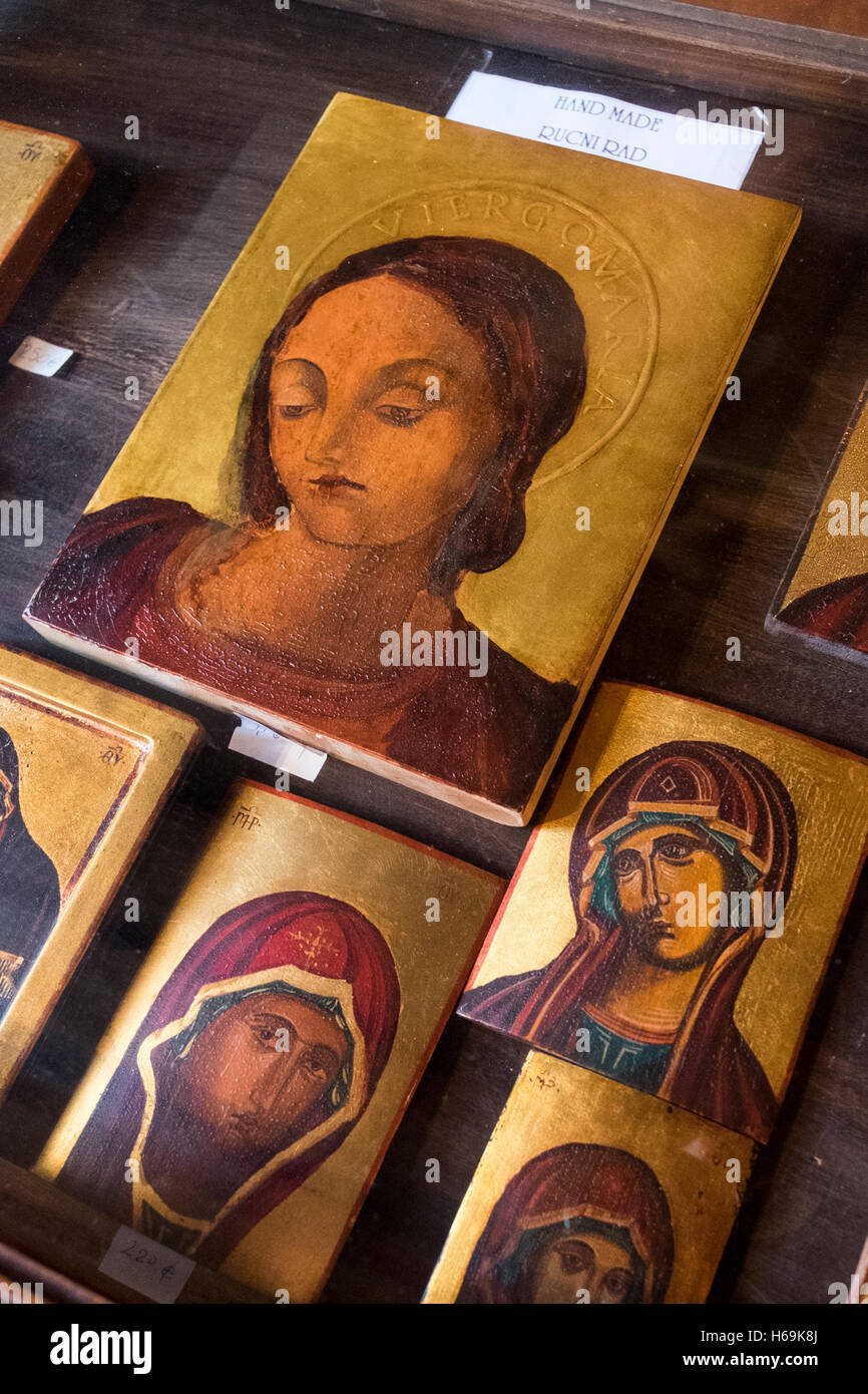 Religious icons on display in the Franciscan Monastery in Hvar Town on ...