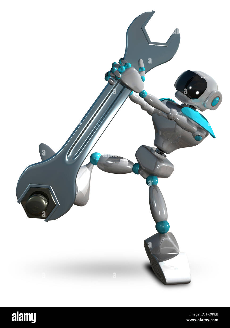 3D Illustration of White Robot with Wrench Stock Photo - Alamy