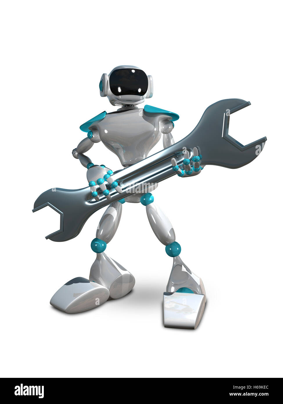 3D Illustration of White Robot with Wrench Stock Photo - Alamy