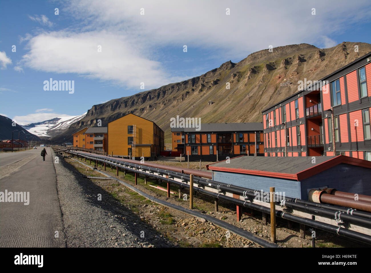 EUROPE, NORWAY, Svalbard (Spitsbergen), Longyearbyen, main street with ...
