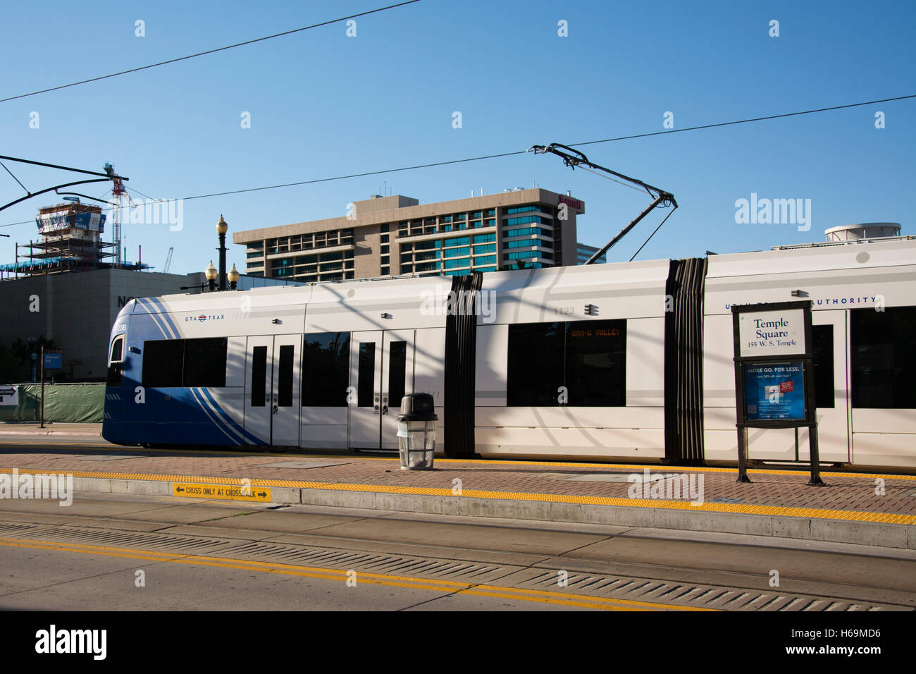 United States of America, USA, Utah, UT, Salt Lake City, tram at stop ...