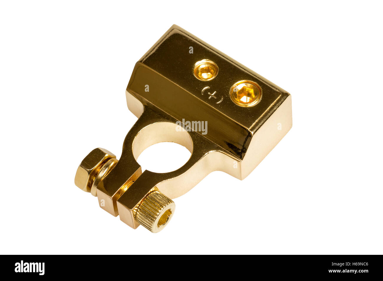 Positive contact terminal CAR battery isolated on a white background ...