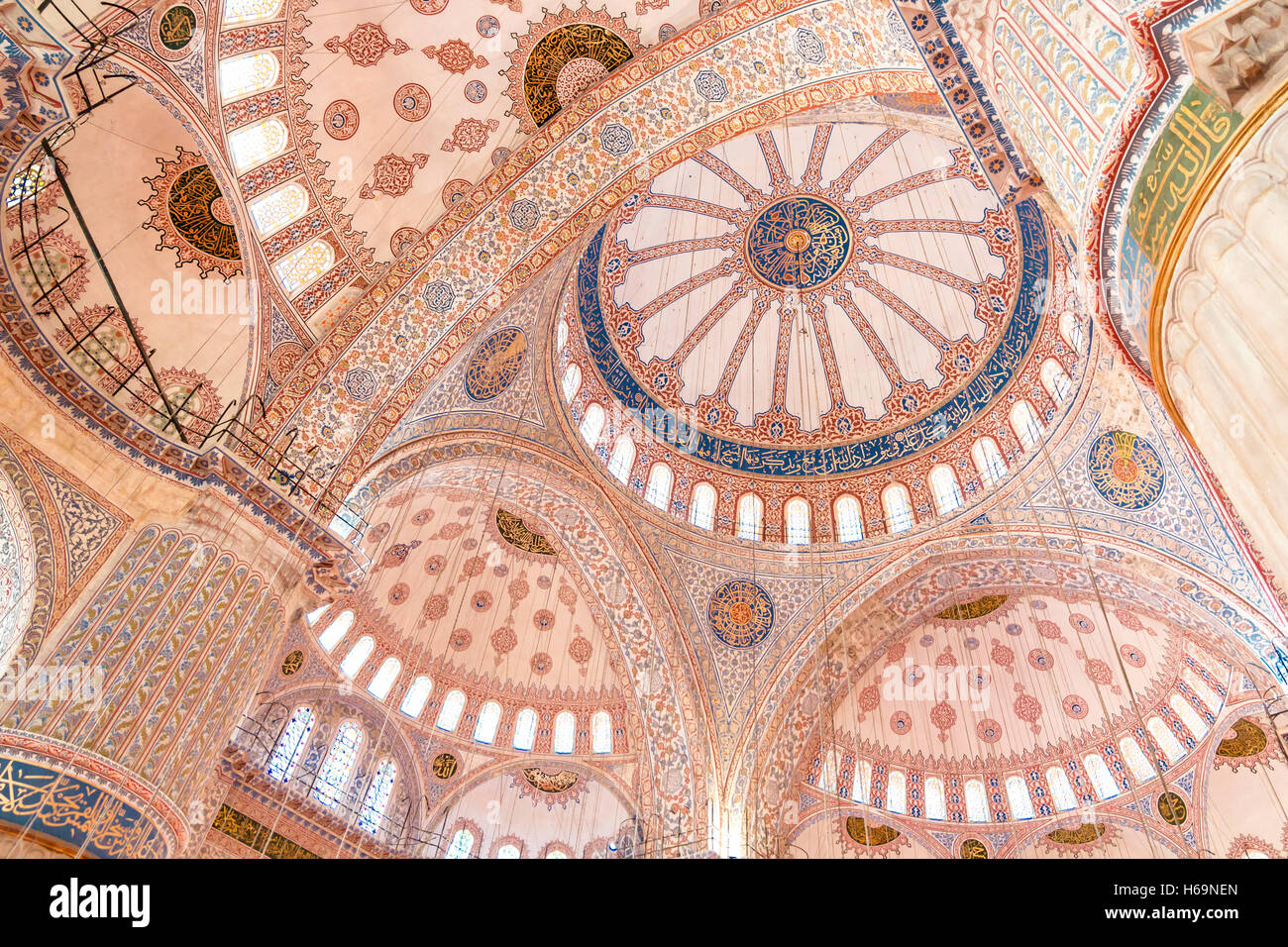 Sights of Turkey. Blue mosque in Istanbul. Interior of Turkish monument ...