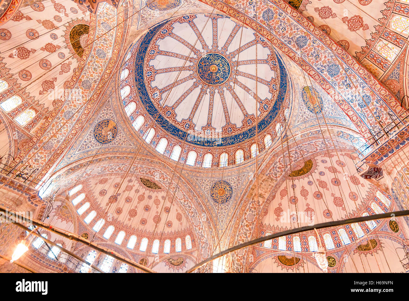 Sights of Turkey. Blue mosque in Istanbul. Interior of Turkish monument ...