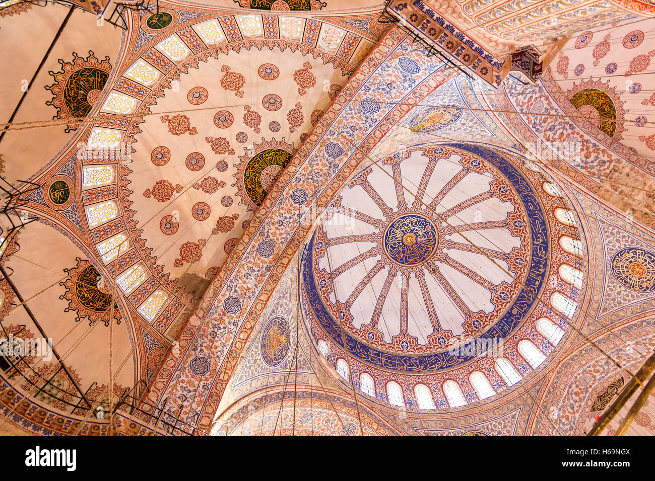 Sights of Turkey. Blue mosque in Istanbul. Interior of Turkish monument ...