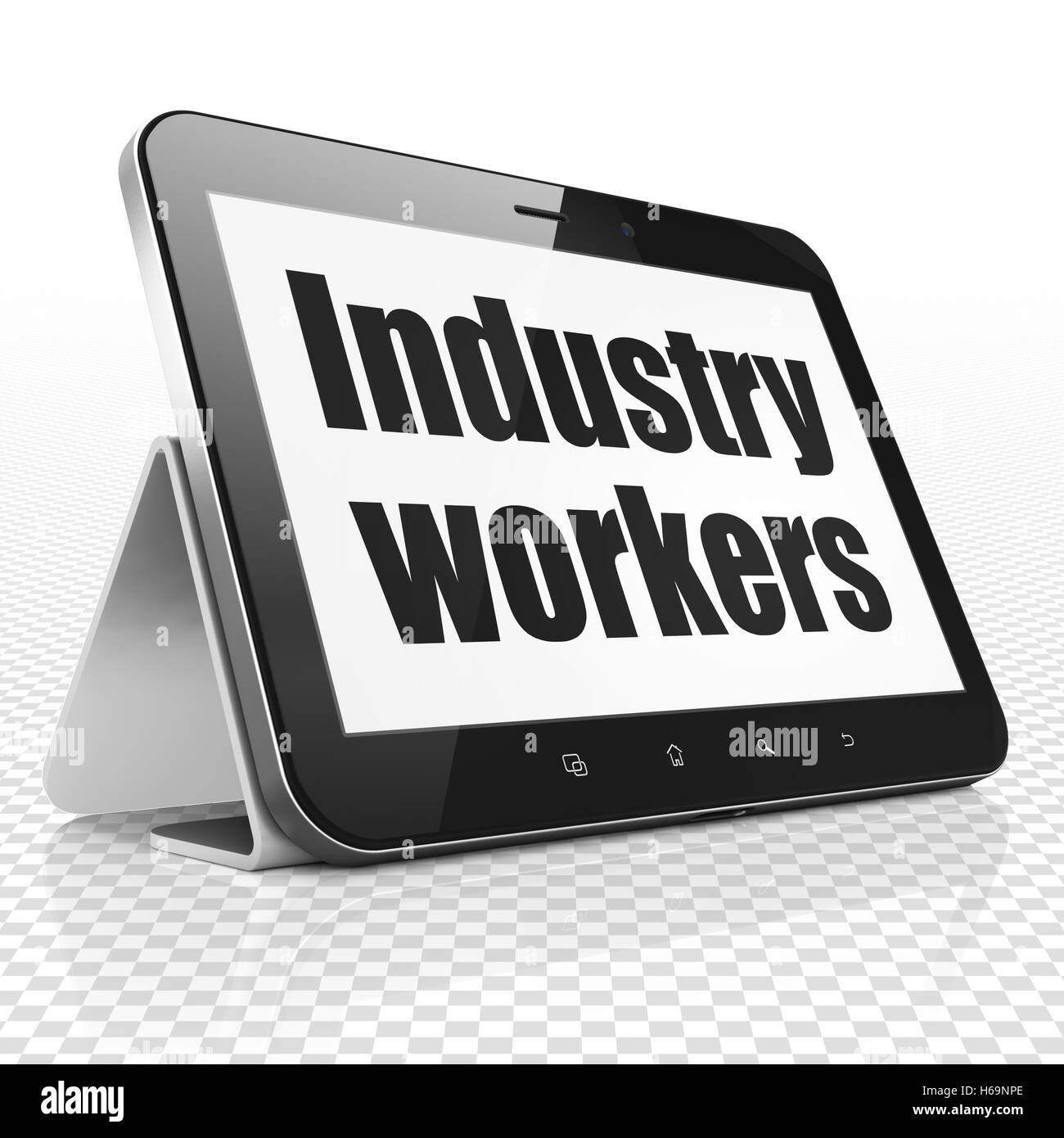 Industry concept: Tablet Computer with Industry Workers on display ...