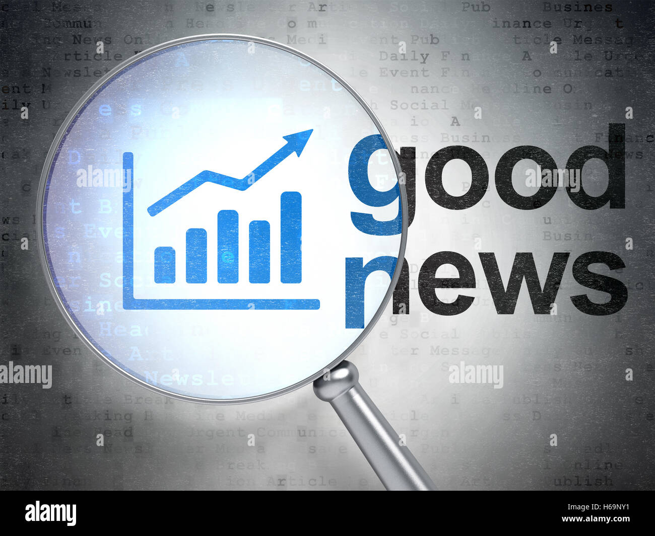 News concept: Growth Graph and Good News with optical glass Stock Photo ...