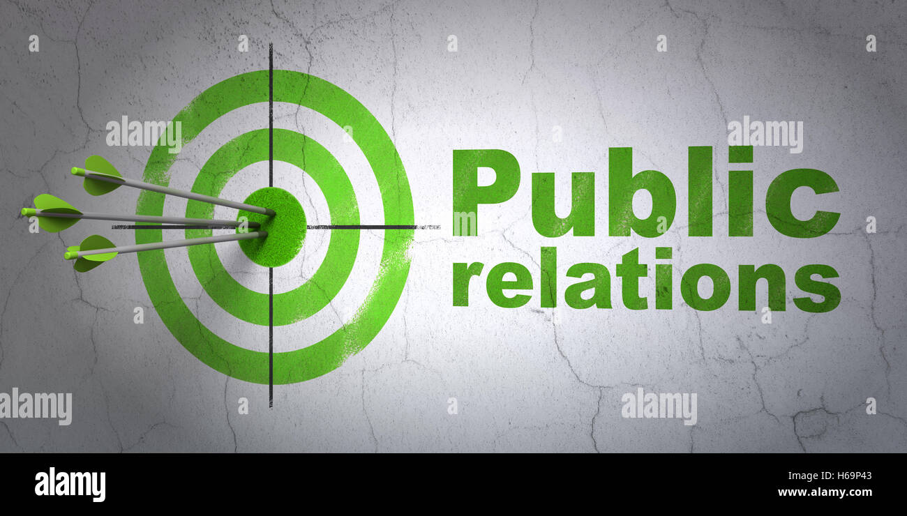 Advertising concept: target and Public Relations on wall background ...