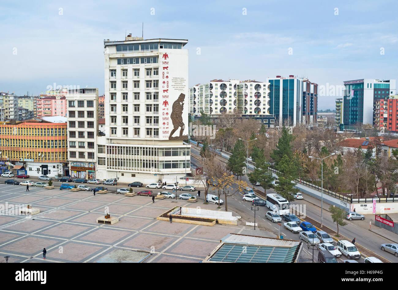 The wide boulevard and multistoried residential buildings in the modern ...