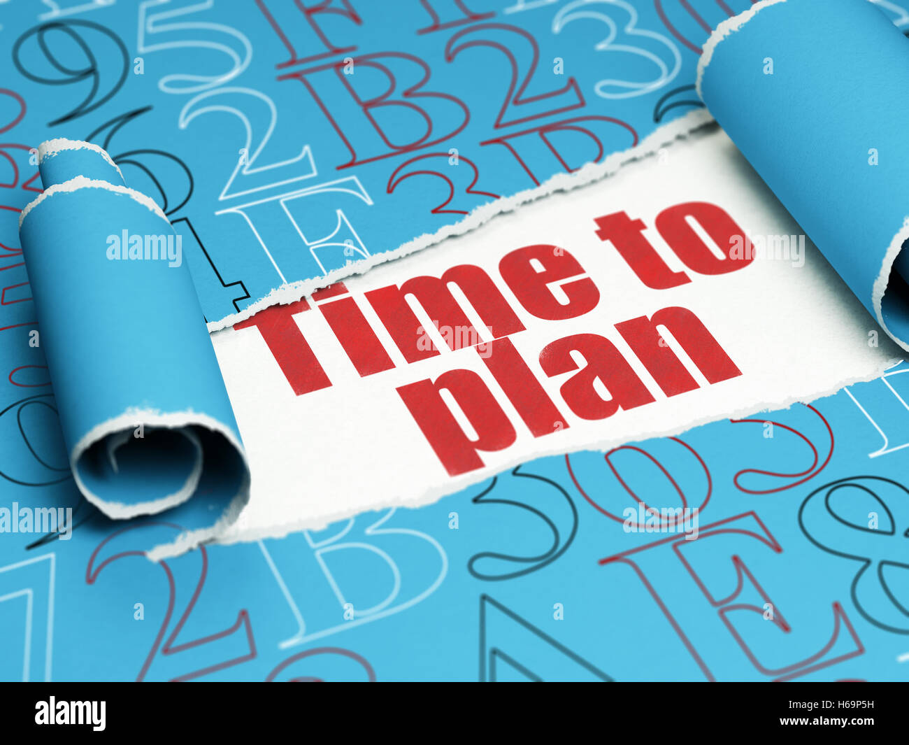 Timeline concept: red text Time to Plan under the piece of torn paper ...