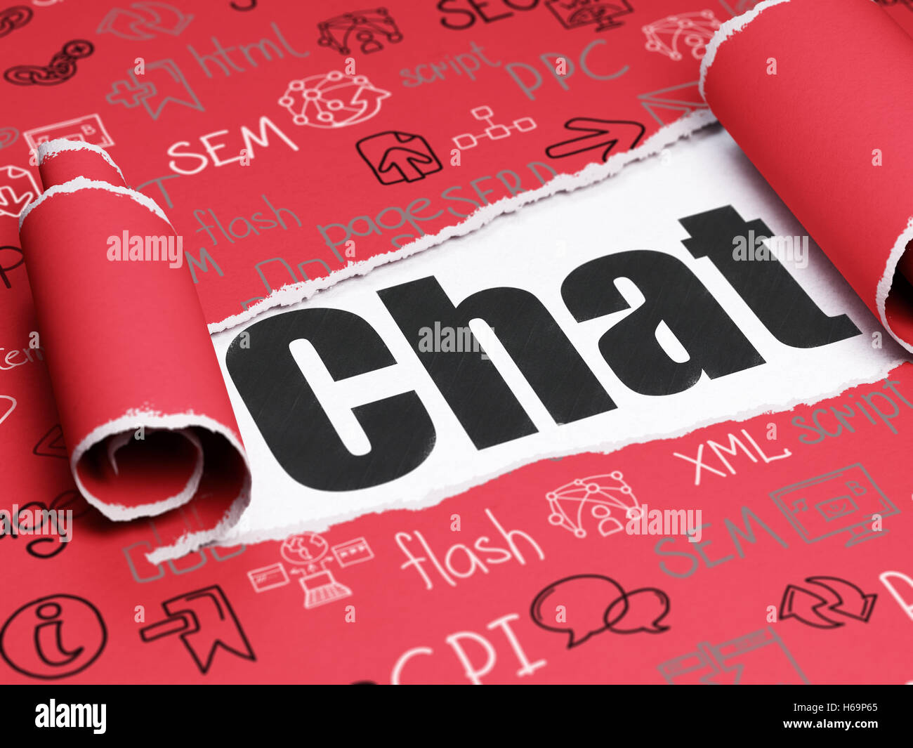 Web design concept: black text Chat under the piece of torn paper Stock ...