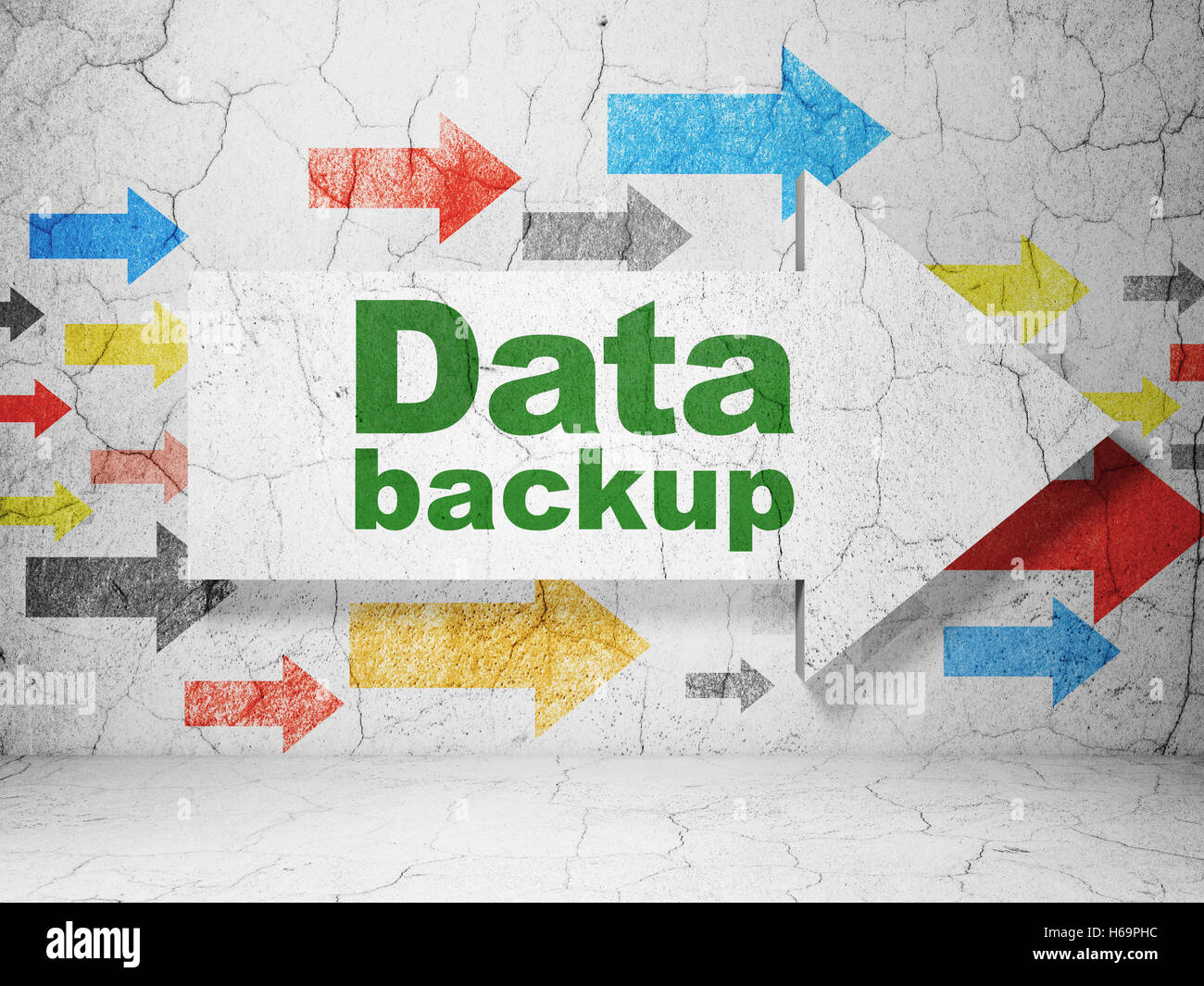 Information concept: arrow with Data Backup on grunge wall background ...