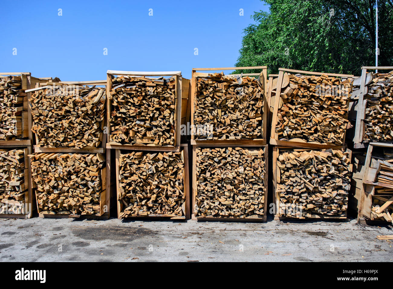 Wood at the depot, cut the log and ready for sale Stock Photo - Alamy
