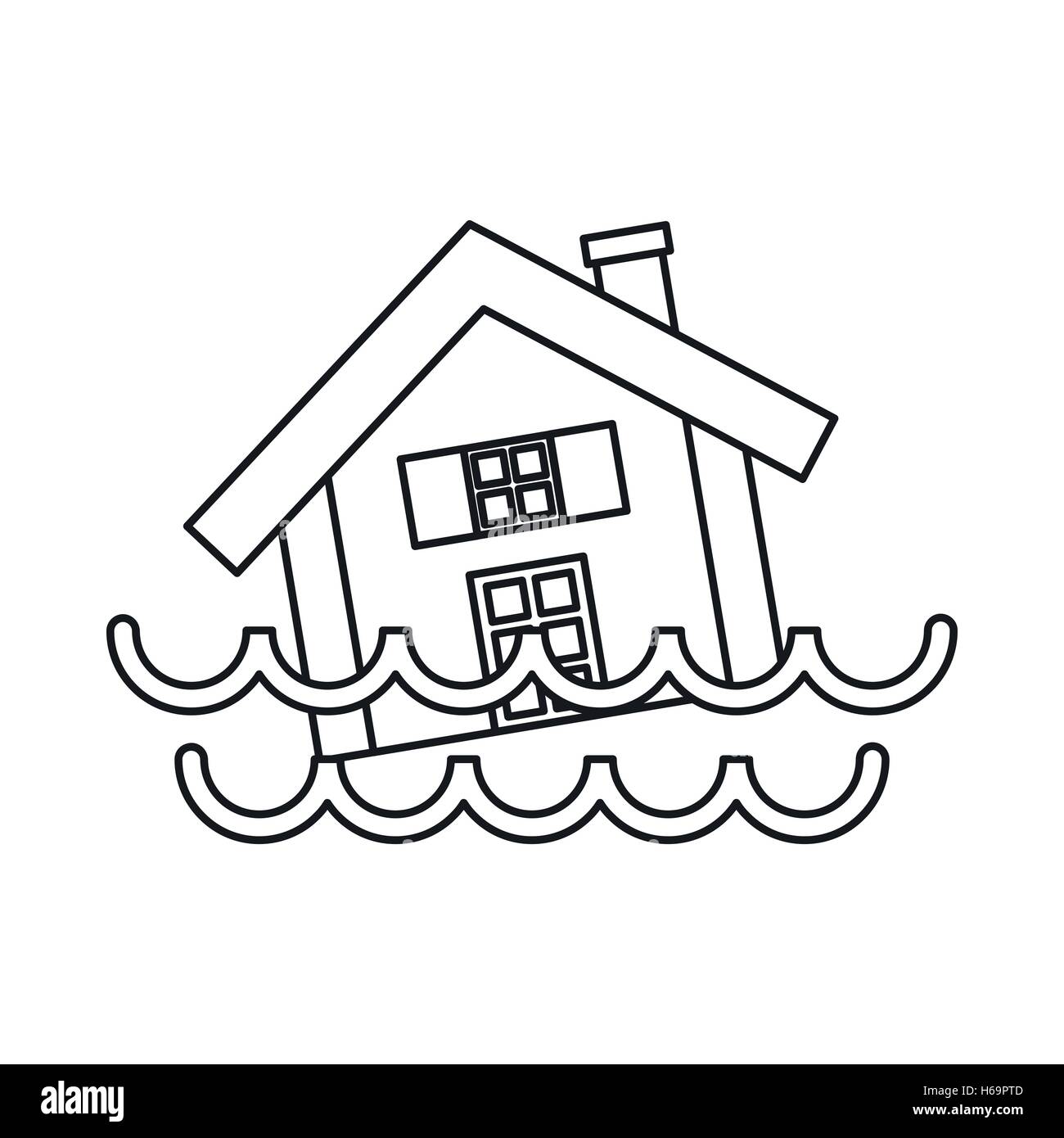 House Sinking In A Water Icon Outline Style Stock Vector Image And Art