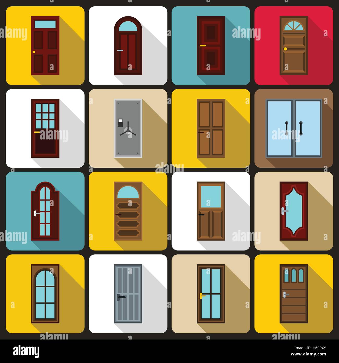Door icons set, flat style Stock Vector Image & Art - Alamy
