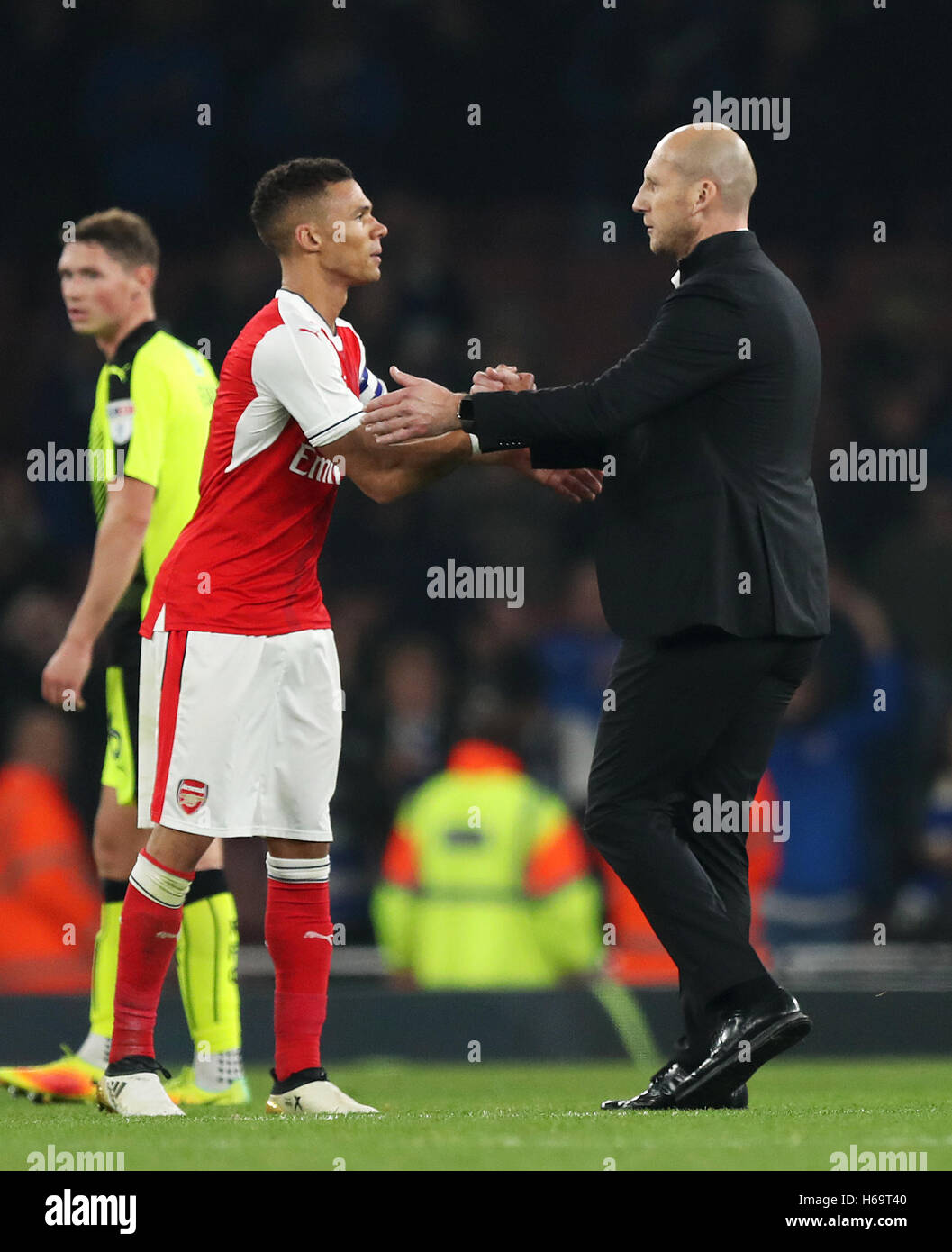 Arsenal's Kieran Gibbs (left) shakes hands with Reading manager Jaap ...