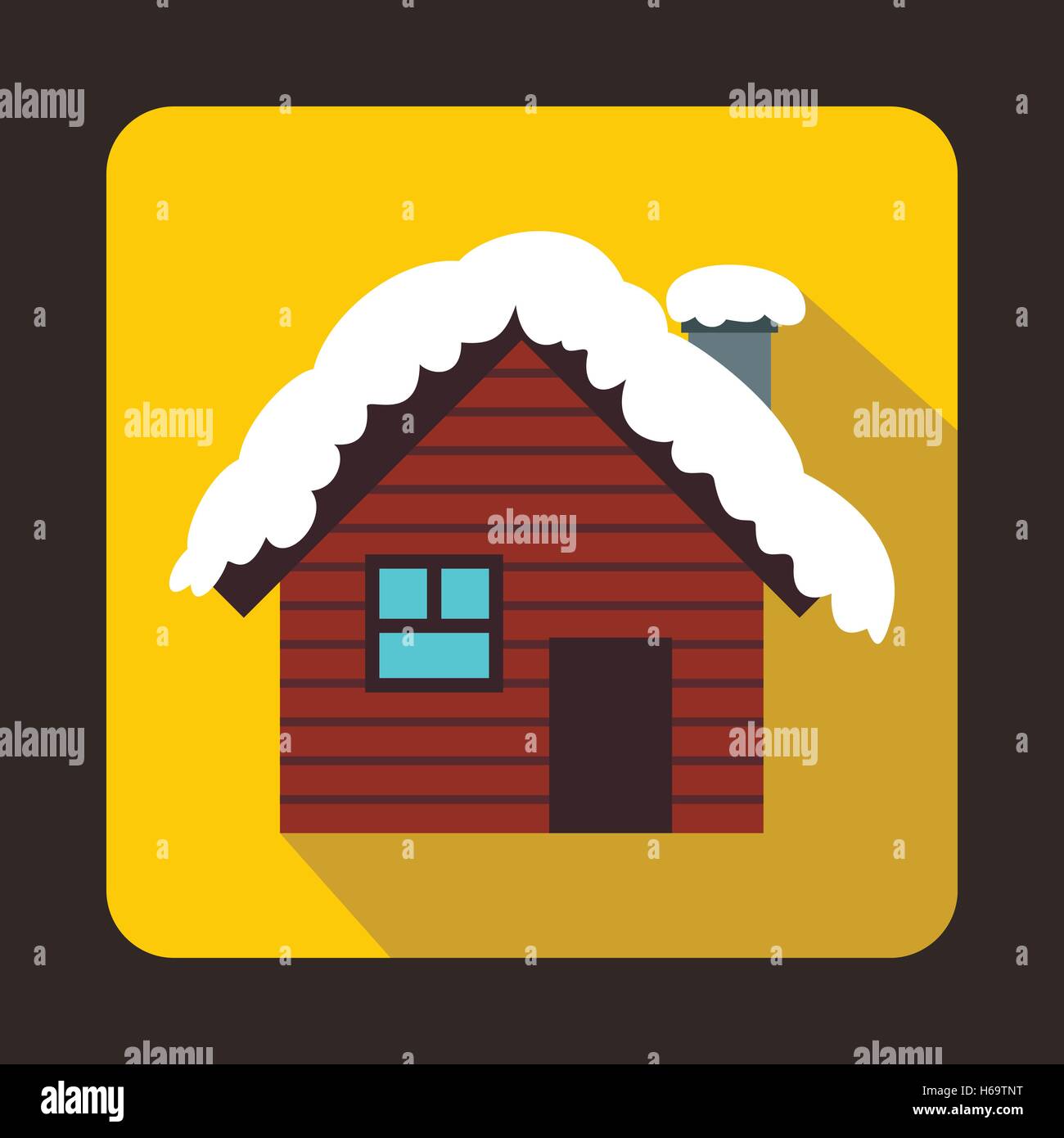 Wooden house covered with snow icon, flat style Stock Vector Image ...