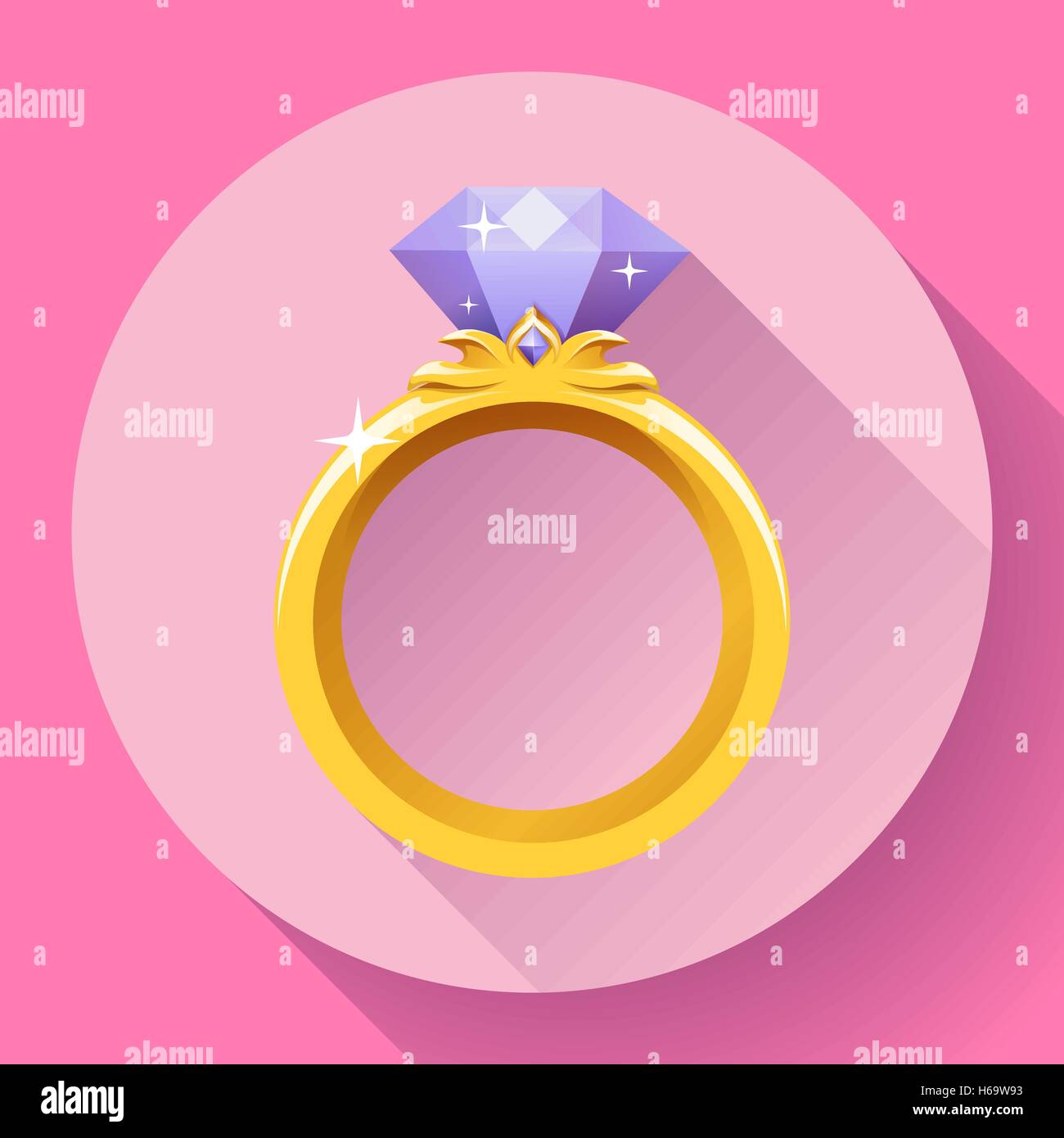 Diamond gold ring icon. Flat 2.0 vector design style with long shadow ...