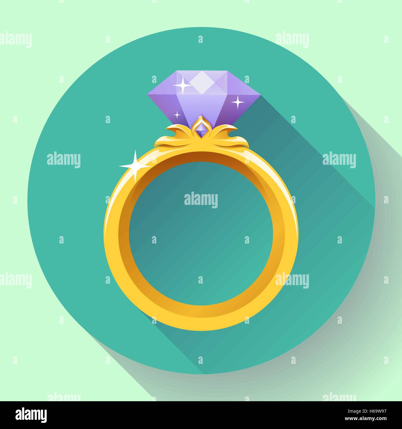 Diamond gold ring icon. Flat 2.0 vector design style with long shadow ...