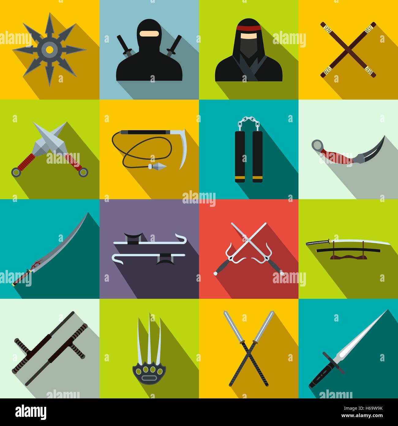Ninja flat icons set Stock Vector Image & Art - Alamy